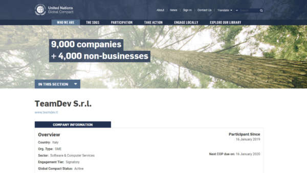 TeamDev partecipa alla Global Compact delle Nazioni Unite